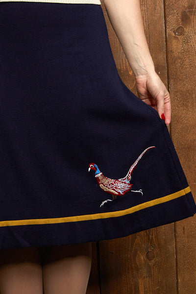 Otti_-_Navy_Embroidered_Pheasant_Retro_Long-sleeved_Knitted_Dress4 ...